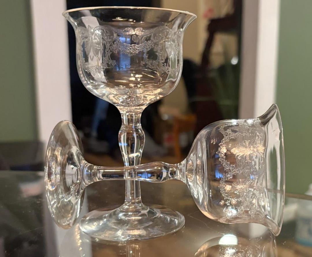 Antique HC Fry Glass Tall Dessert Glasses or Etched Glass Crystal Pair ...