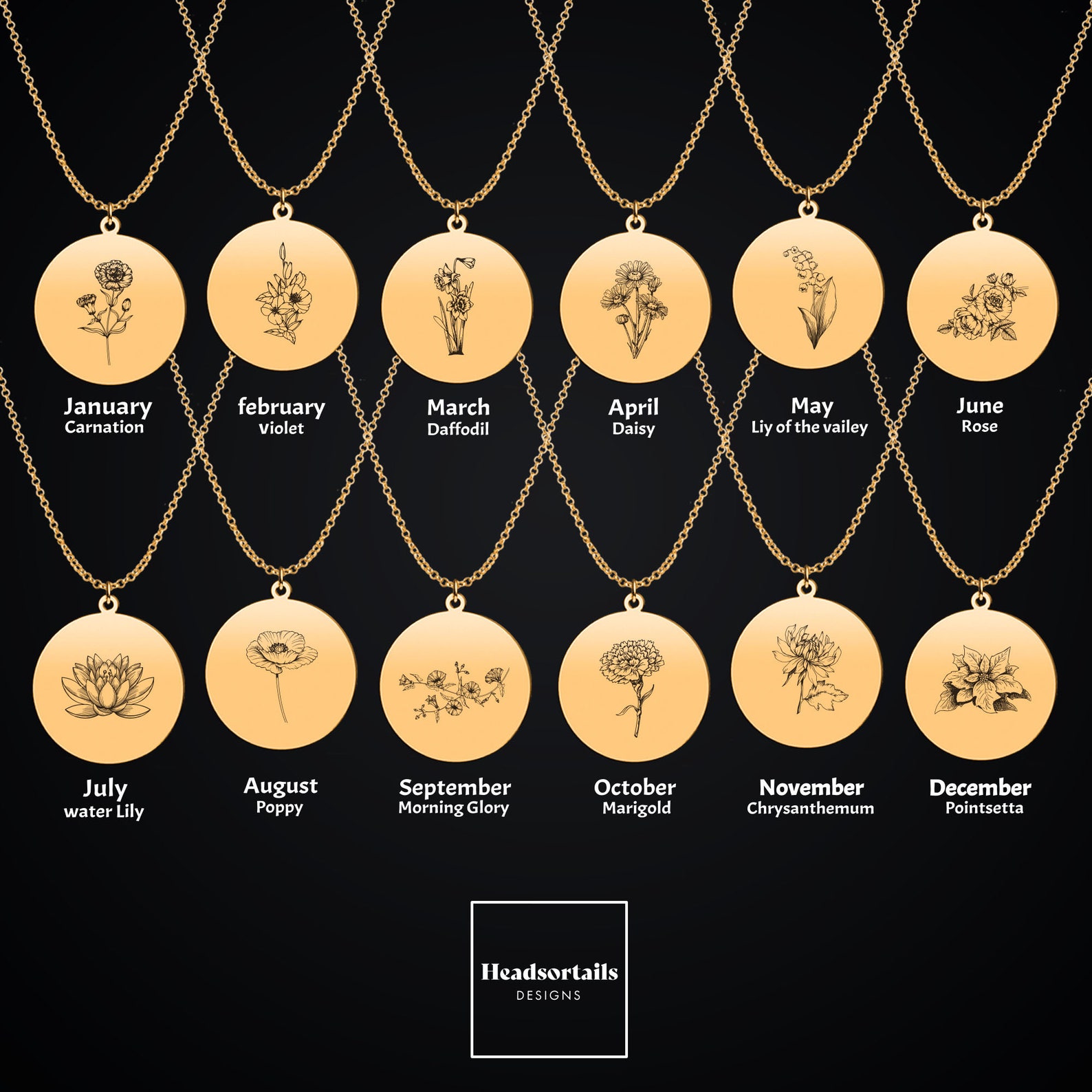 February Birth Flower Necklace Personalized Birth Flower | Etsy