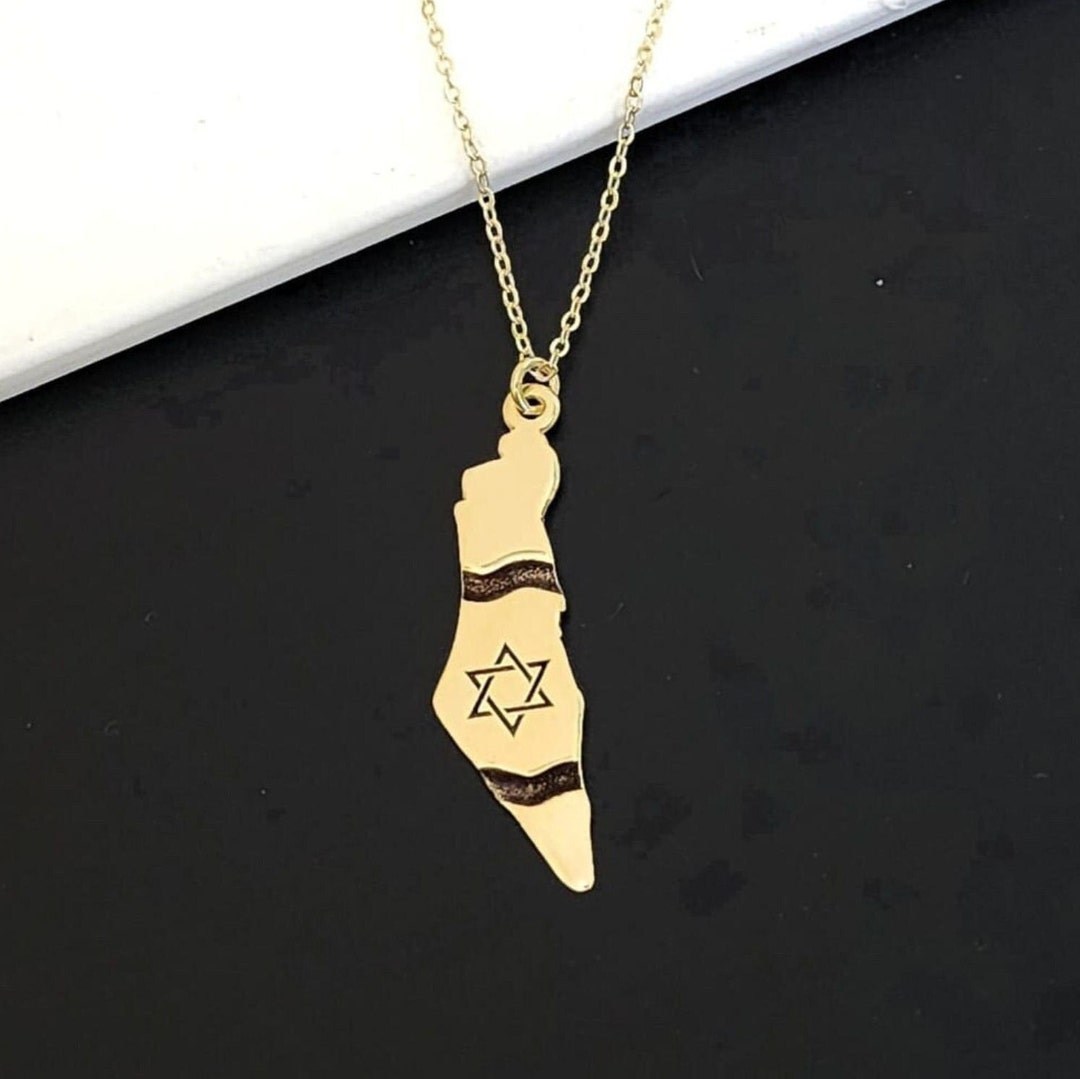 Israel Map Necklace With Flag of Israel. Map of Israel Necklace With ...