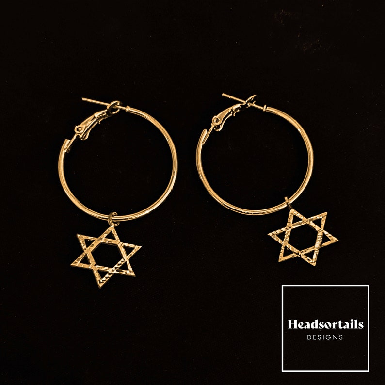 Star of David Earrings Star of David David on Thin Hoop - Etsy