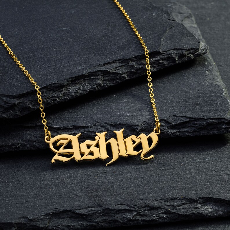 OLD ENGLISH NAME Necklace English Names Pendent 18k Gold | Etsy