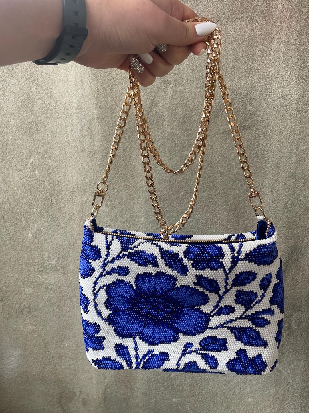 Blue Floral Purse Bead Crochet Pattern - Etsy