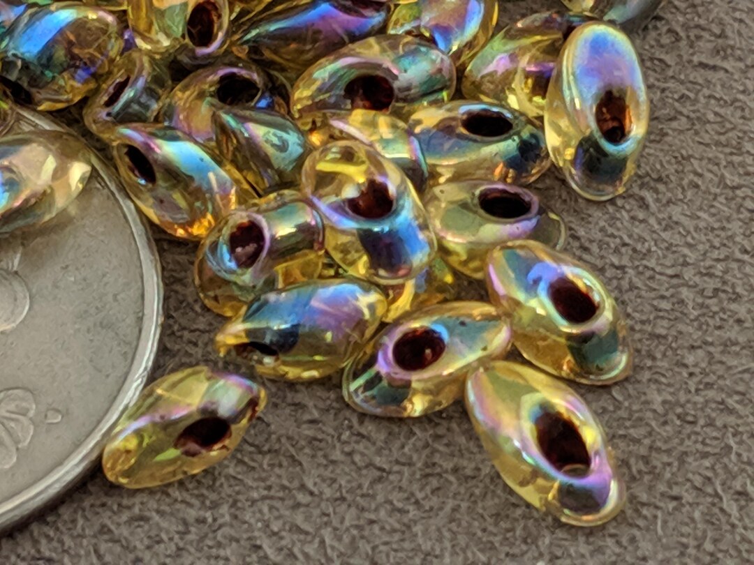 LONG MAGATAMA 4x7mm Glass Beads - Transparent Light Topaz Color-lined ...