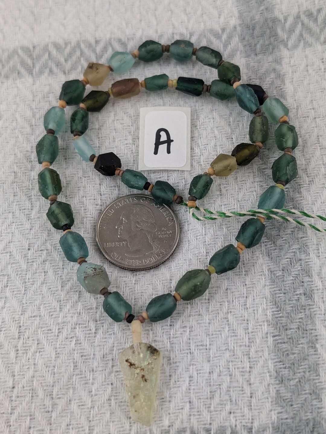 Ancient Roman Glass Nugget Bead Strand: Patina Pointed Pendant, Silk ...