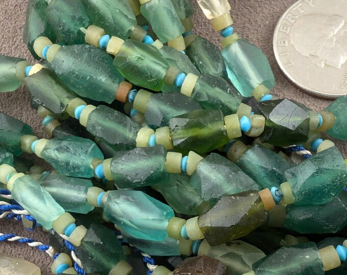 10-14mm Ancient Roman Glass Hand Cut Nugget Beads With Jade and ...