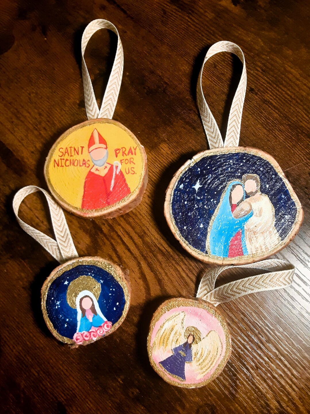 Catholic Wood Slice Christmas Ornaments - Etsy