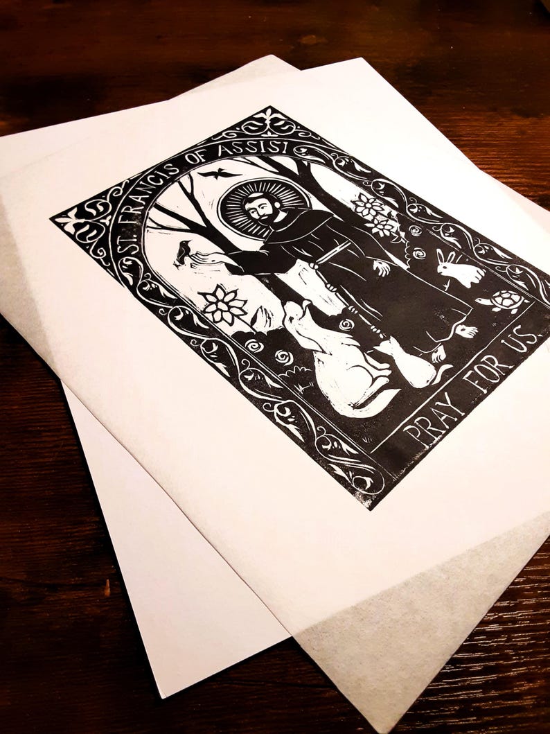 St. Francis of Assisi 8x10 Linocut Block Print - Etsy