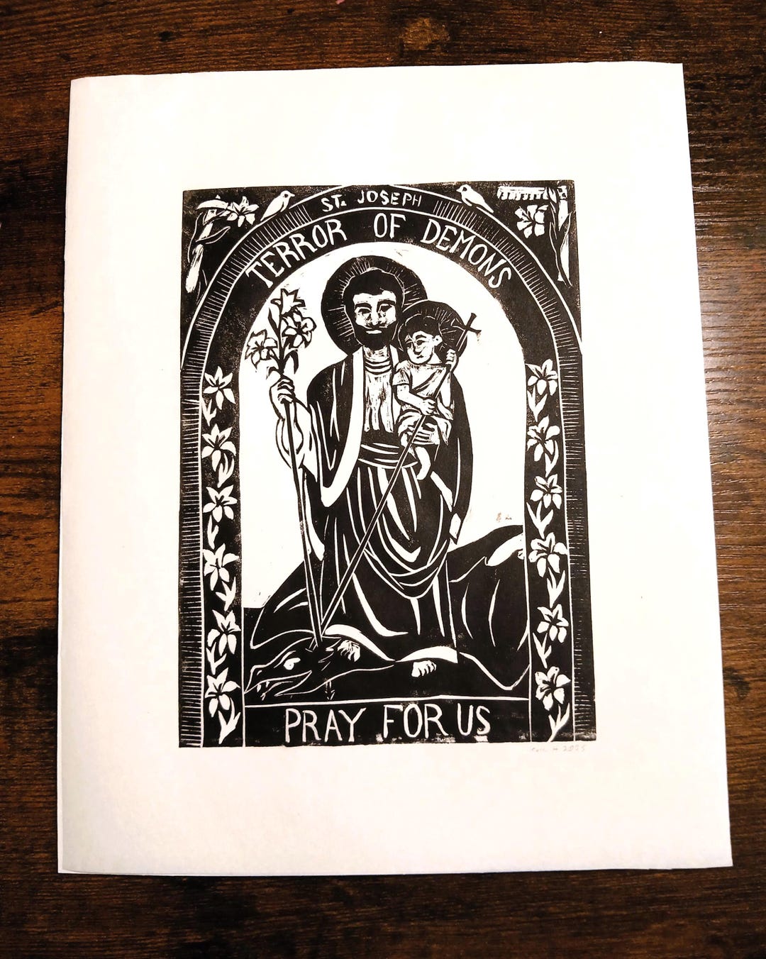 St. Joseph Terror of Demons 8x10 Linocut Block Print - Etsy