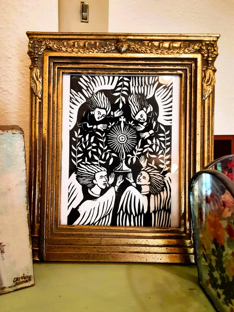 Angels in Prayer 5x7 Catholic Art Linocut Print - Etsy