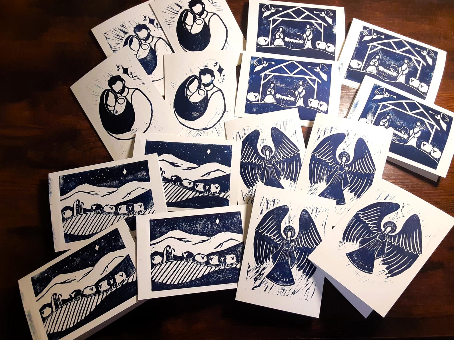 Handmade Catholic Christmas Card - Set of 4 - Linocut Block Printed - Etsy