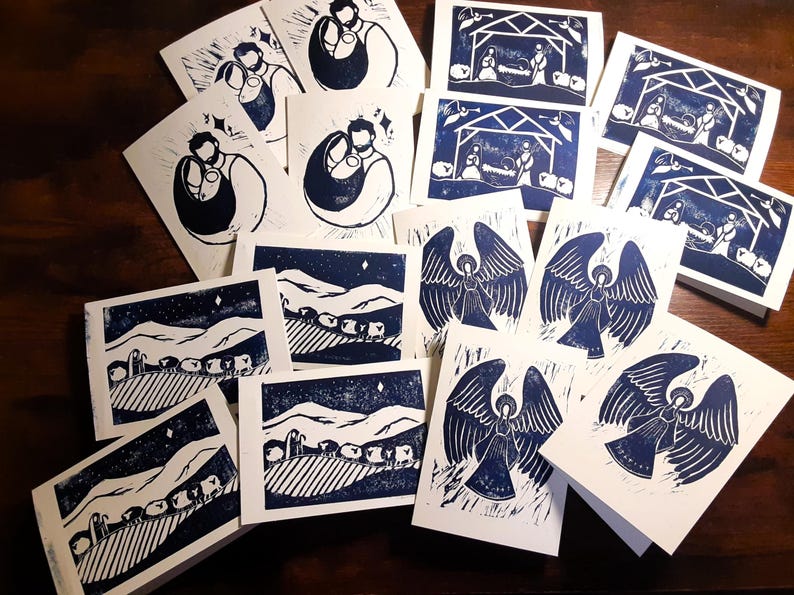 Handmade Catholic Christmas Card - Linocut Block Printed - Etsy
