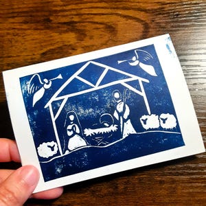 Handmade Catholic Christmas Card - Linocut Block Printed - Etsy