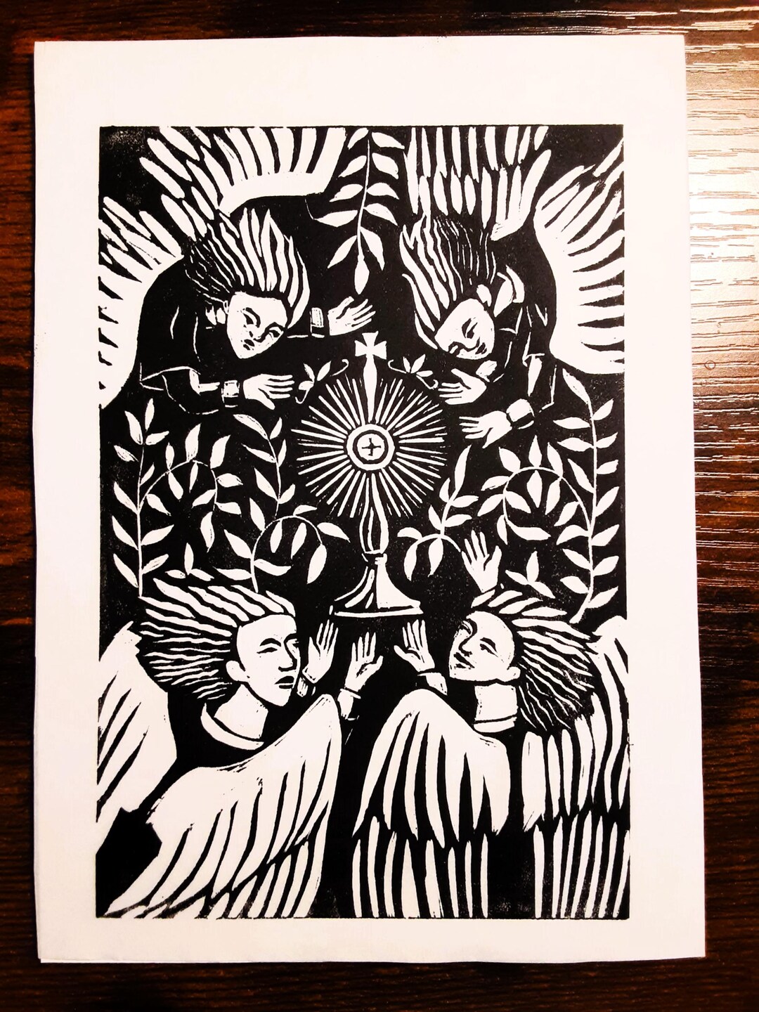 Angels in Prayer 5x7 Catholic Art Linocut Print - Etsy