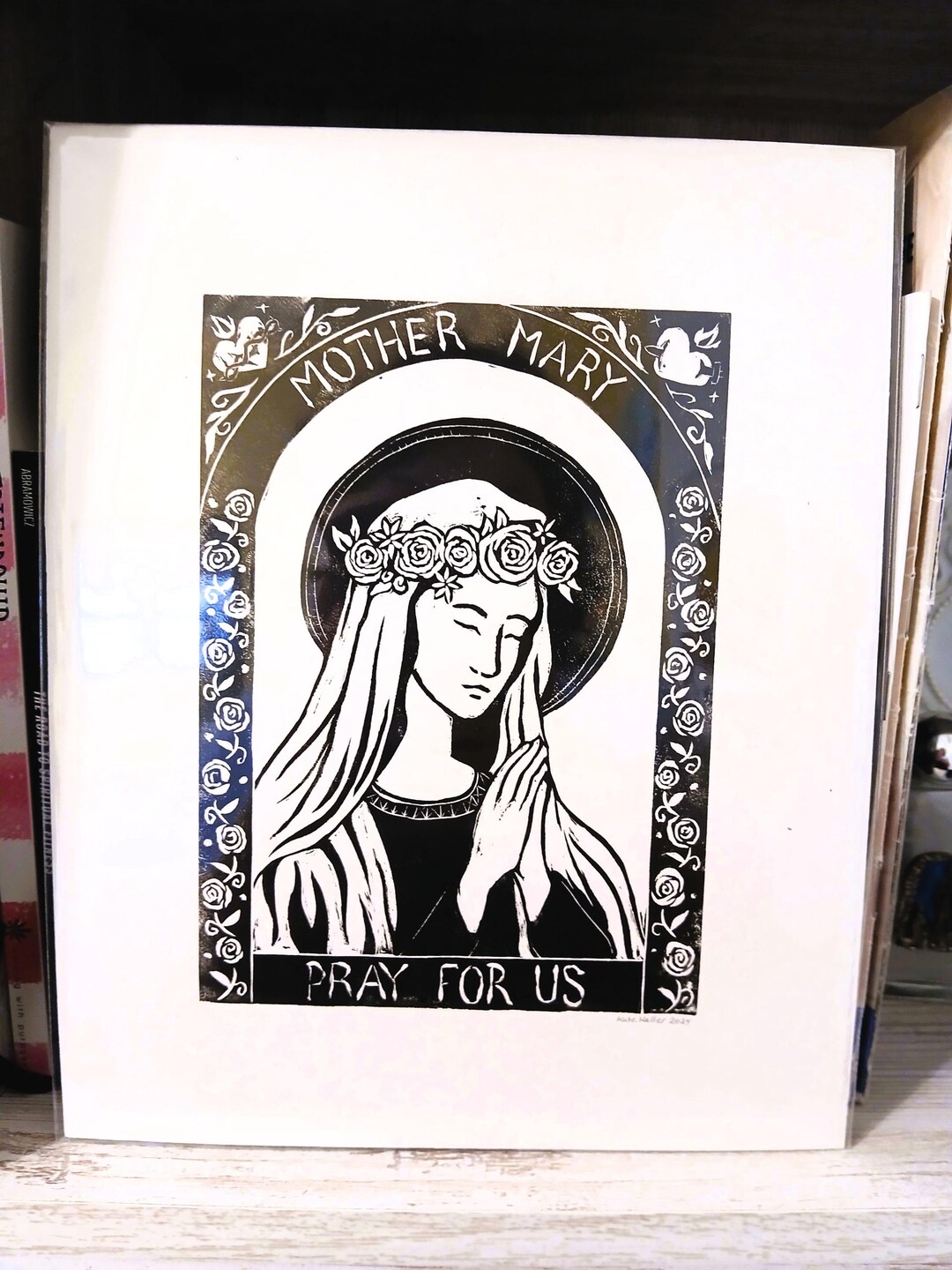 Mother Mary Linocut Print: Catholic Art, Virgin Mary 8x10 - Etsy