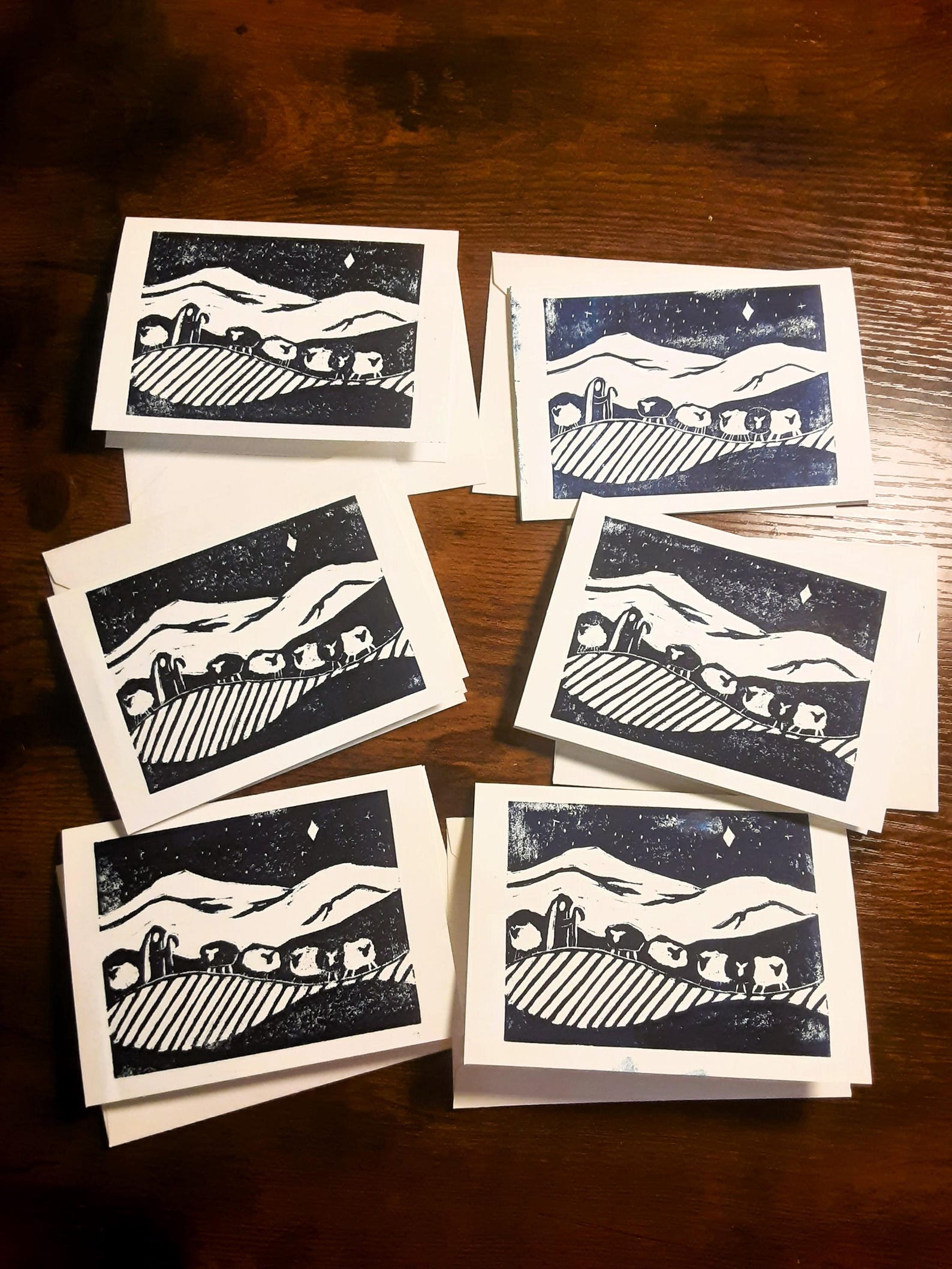 Handmade Catholic Christmas Card - Set of 4 - Linocut Block Printed - Etsy