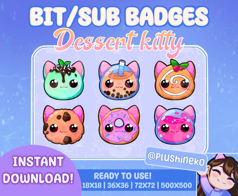 Dessert Kitty Badges | Ready to Use! | Twitch Badges | Streamer Badges ...