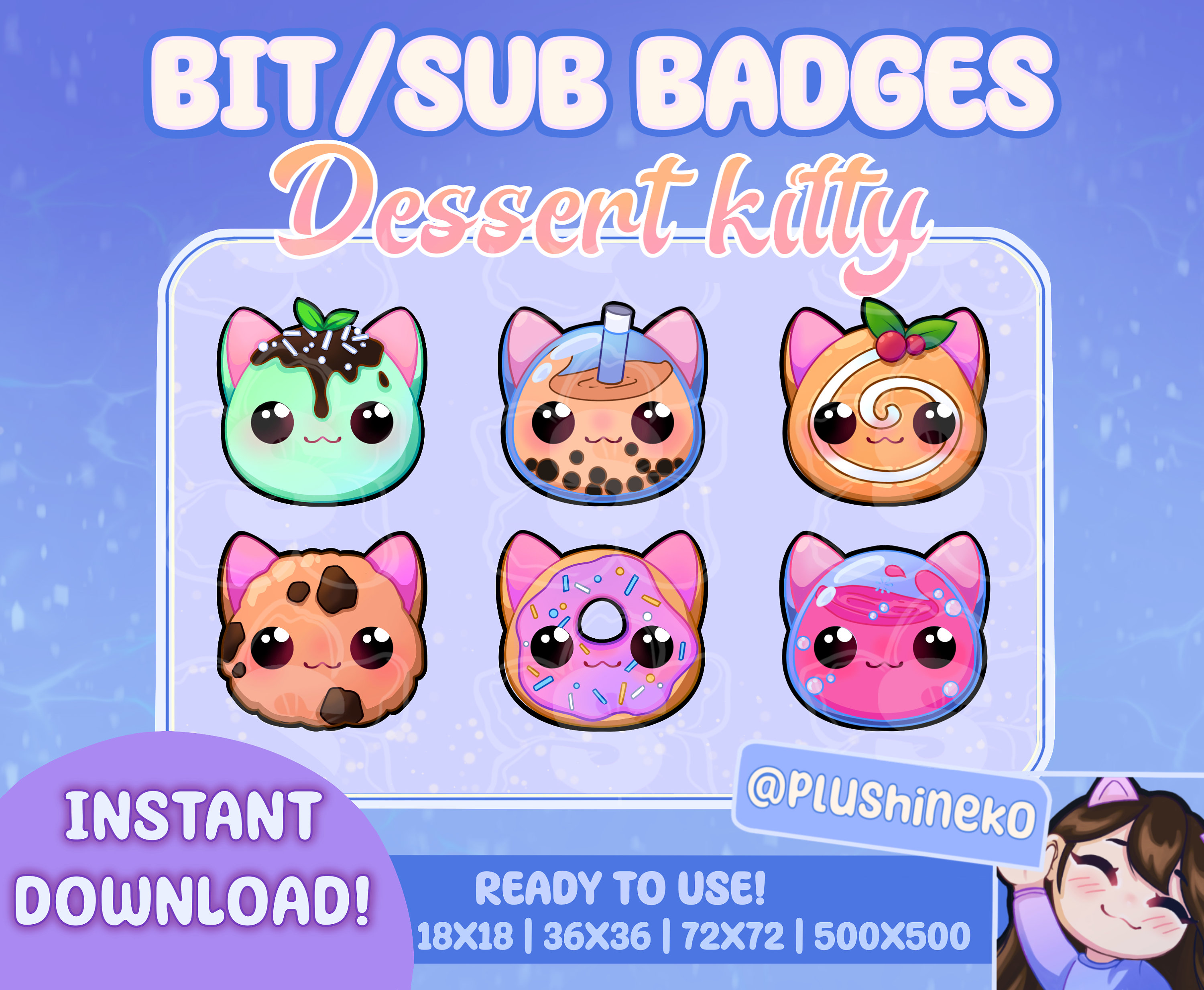 Dessert Kitty Badges | Ready to Use! | Twitch Badges | Streamer Badges ...