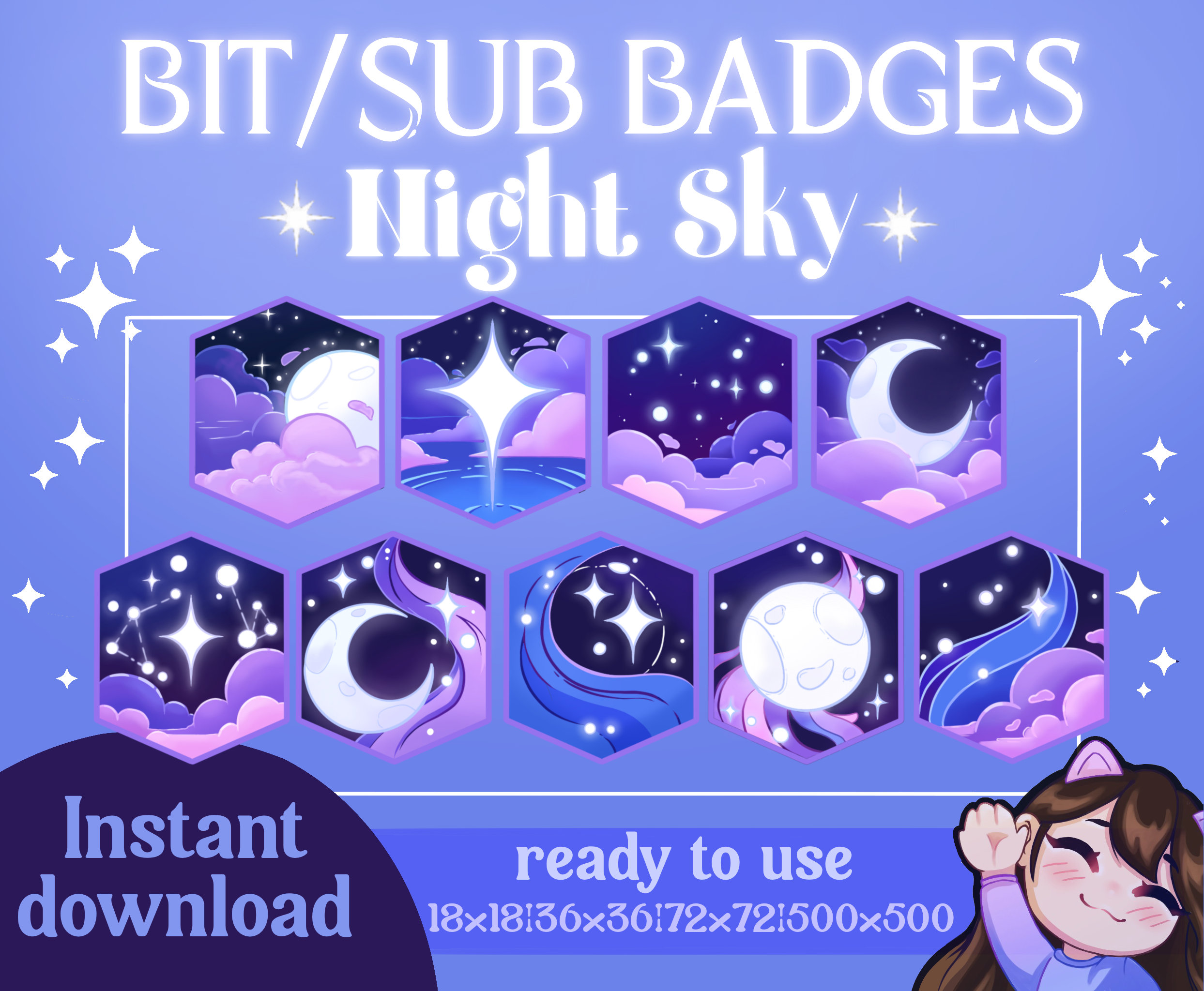Night Sky Twitch Badges | Cute Star Constellation Designs (digital ...