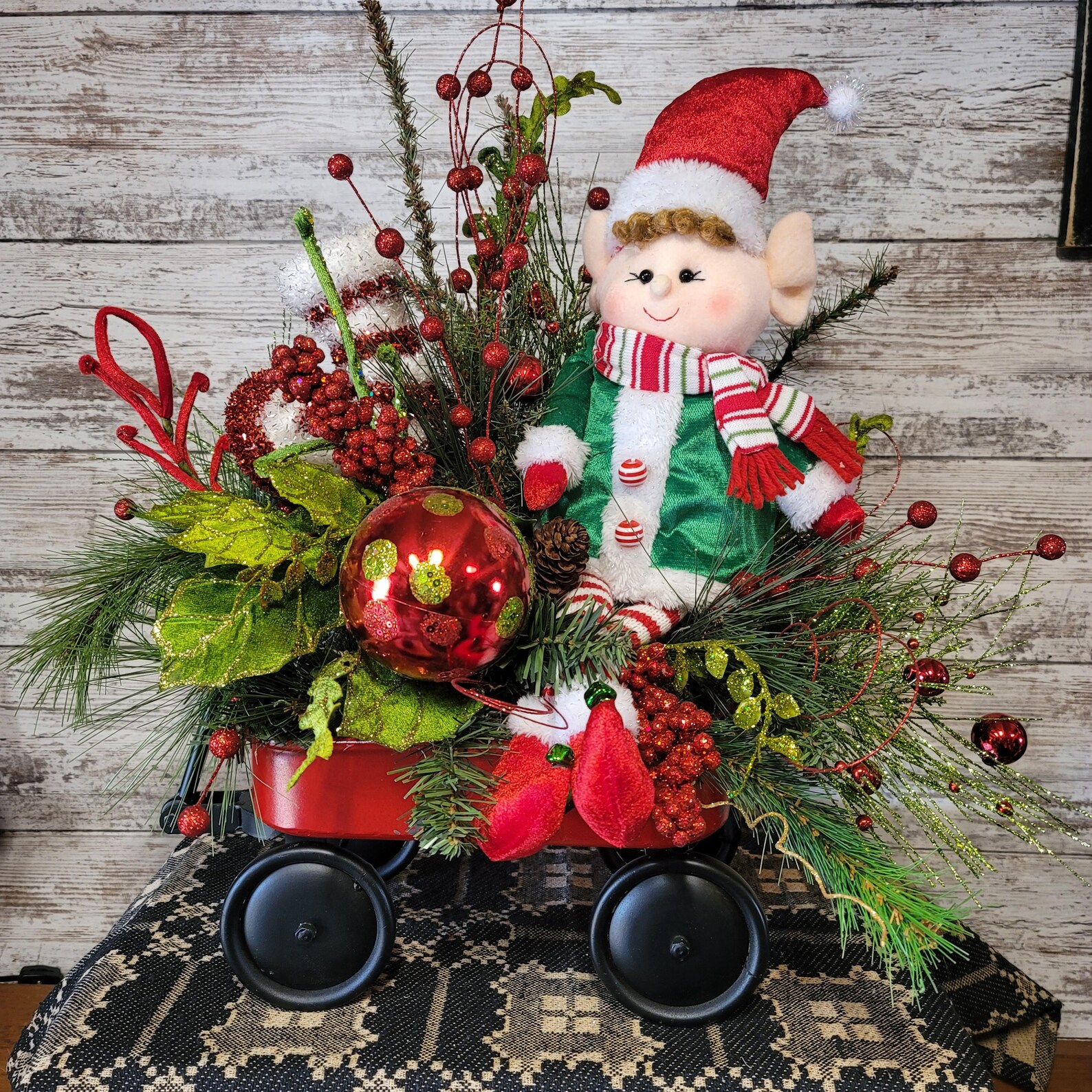 Red Wagon Christmas Elf Center Piece. - Etsy