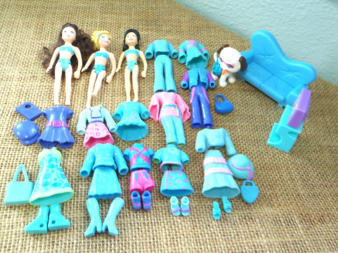 Vintage Polly Pocket Dolls "colors of the Rainbow" Blue Lot Clothes Y30 ...