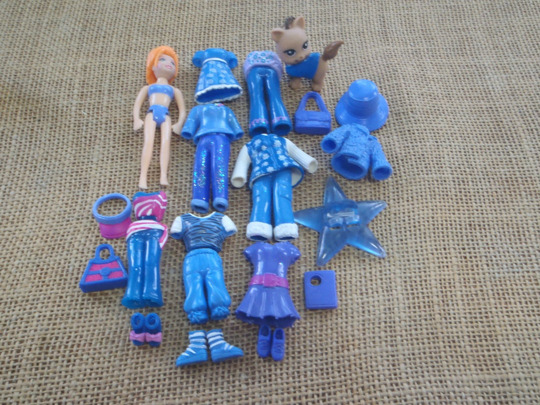 Vintage Polly Pocket Dolls colors of the Rainbow Blue Outfits Shoes Pet ...