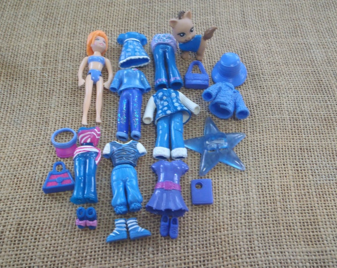 Vintage Polly Pocket Dolls "colors of the Rainbow" Blue Outfits Shoes ...