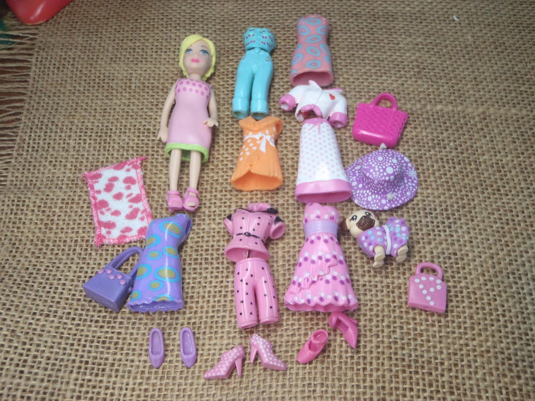 Vintage Polly Pocket Dolls Crazy for Polka Dots Outfits Shoes Pet Lot ...