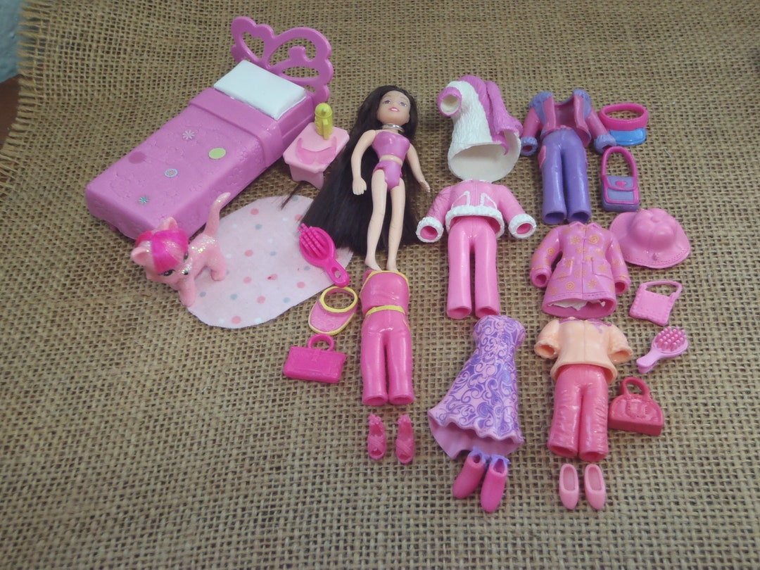 Vintage Polly Pocket Dolls "colors of the Rainbow" Pink Outfits Shoes ...