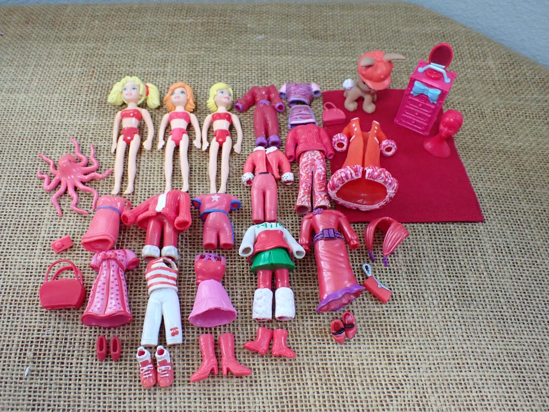 Vintage Polly Pocket Dolls "colors of the Rainbow" Red Outfits Shoes ...