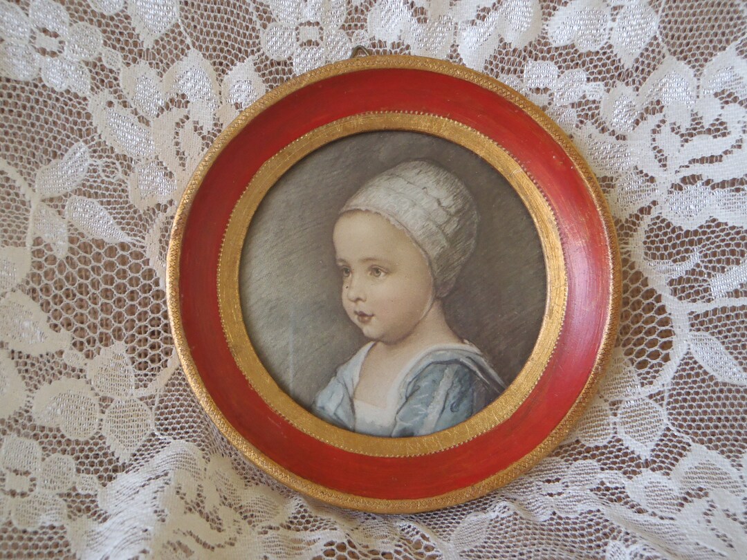 Vintage Red Round Frame Print of Baby Stuart by Anthony Van Dyck Italy ...