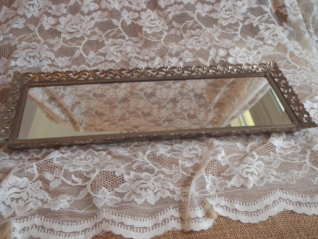 Vintage Ornate Gold Filigree Metal Shabby Mirrored Vanity Tray - Etsy