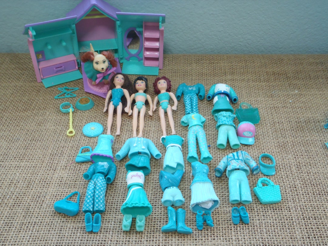 Vintage Polly Pocket Dolls "colors of the Rainbow" Blue Lot Clothes Y33 ...