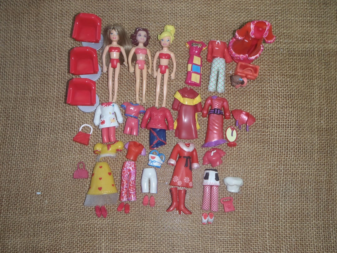 Vintage Polly Pocket Dolls "colors of the Rainbow" Red Outfits Shoes ...
