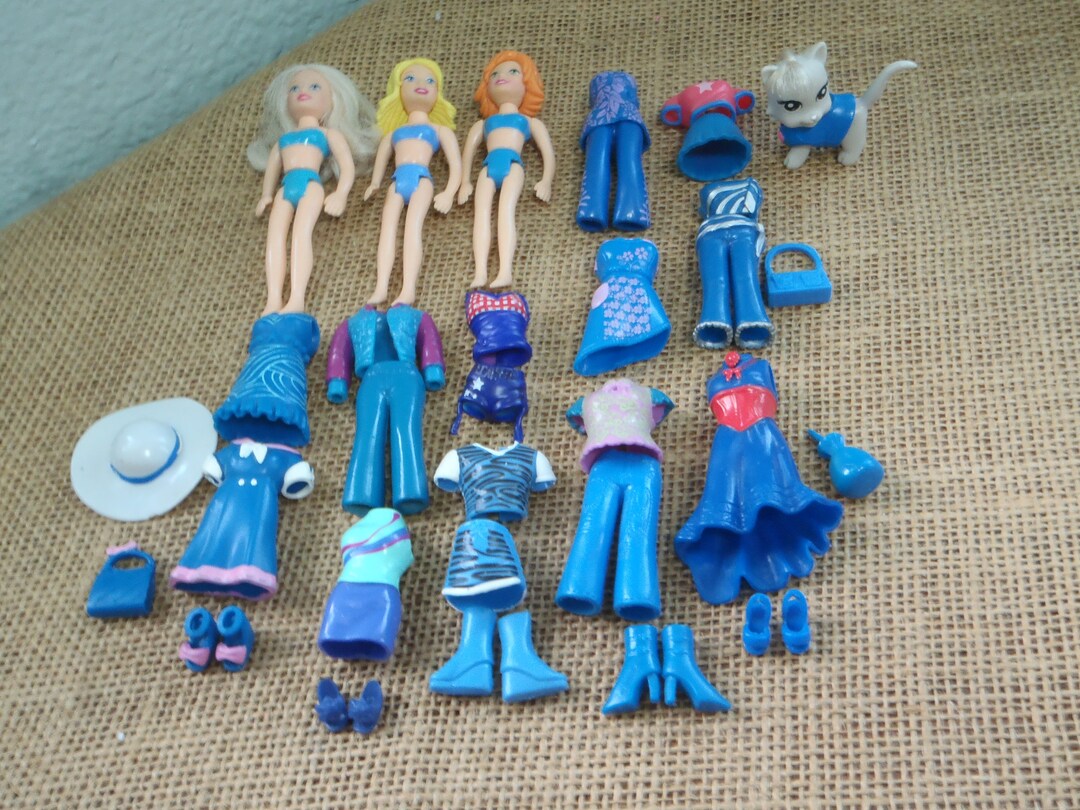 Vintage Polly Pocket Dolls "colors of the Rainbow" Blue Lot Clothes Y36 ...