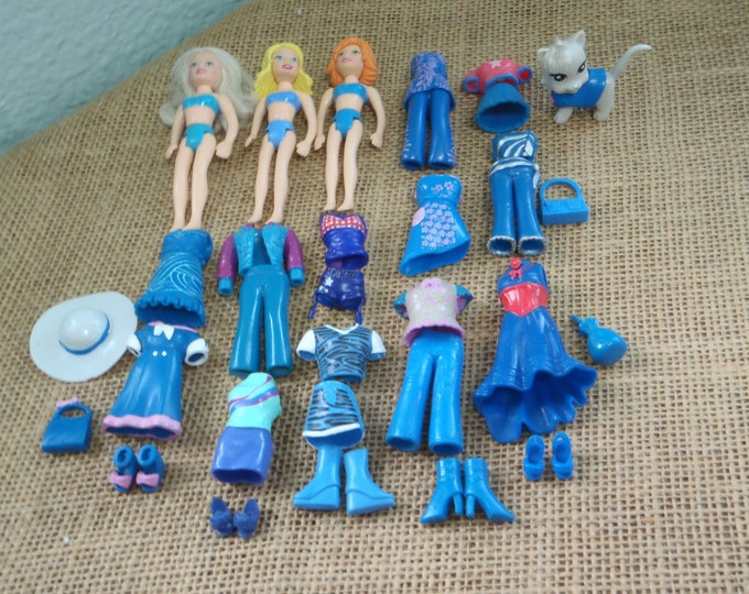Vintage Polly Pocket Dolls "colors of the Rainbow" Blue Lot Clothes Y36 ...