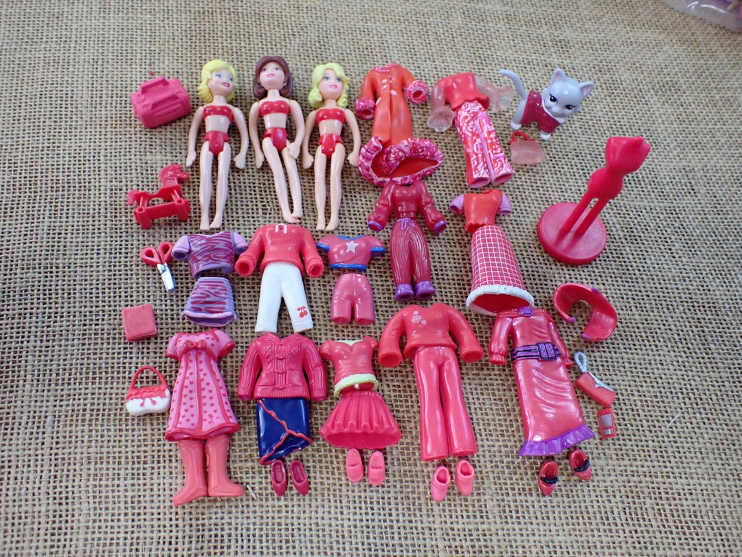 Vintage Polly Pocket Dolls "colors of the Rainbow" Red Outfits Shoes ...