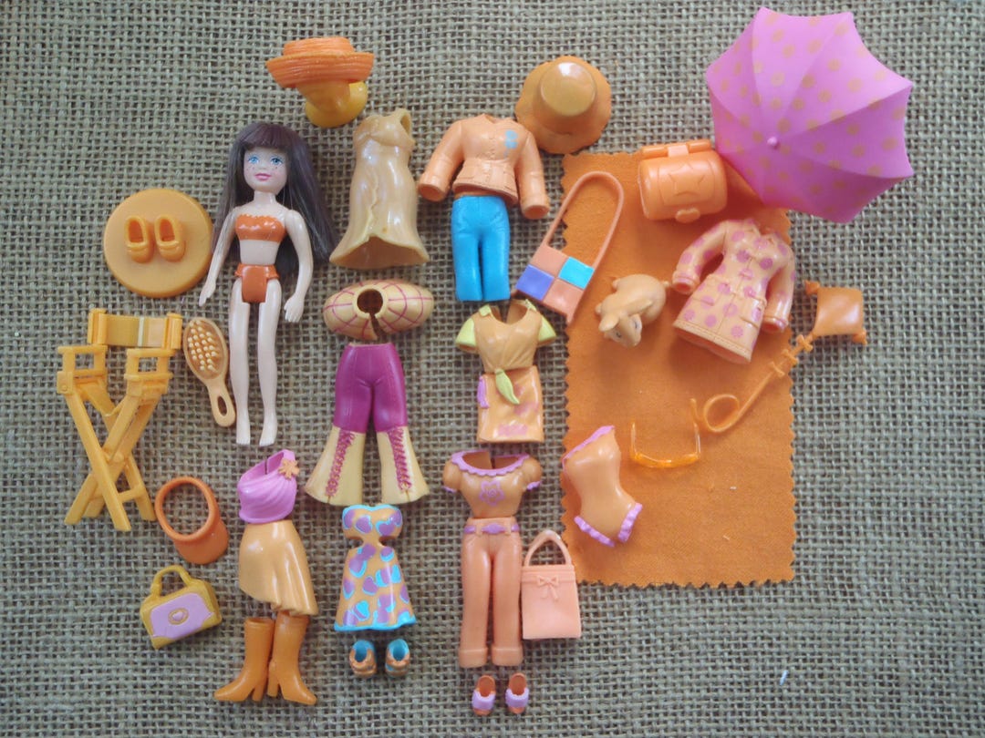 Vintage Polly Pocket Dolls colors of the Rainbow Orange Outfits Shoes ...