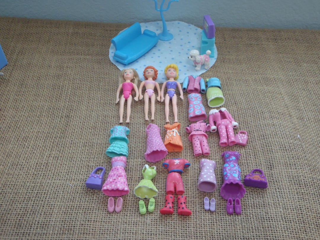 Vintage Polly Pocket Dolls Crazy for Polka Dots Outfits Shoes Pet Lot ...