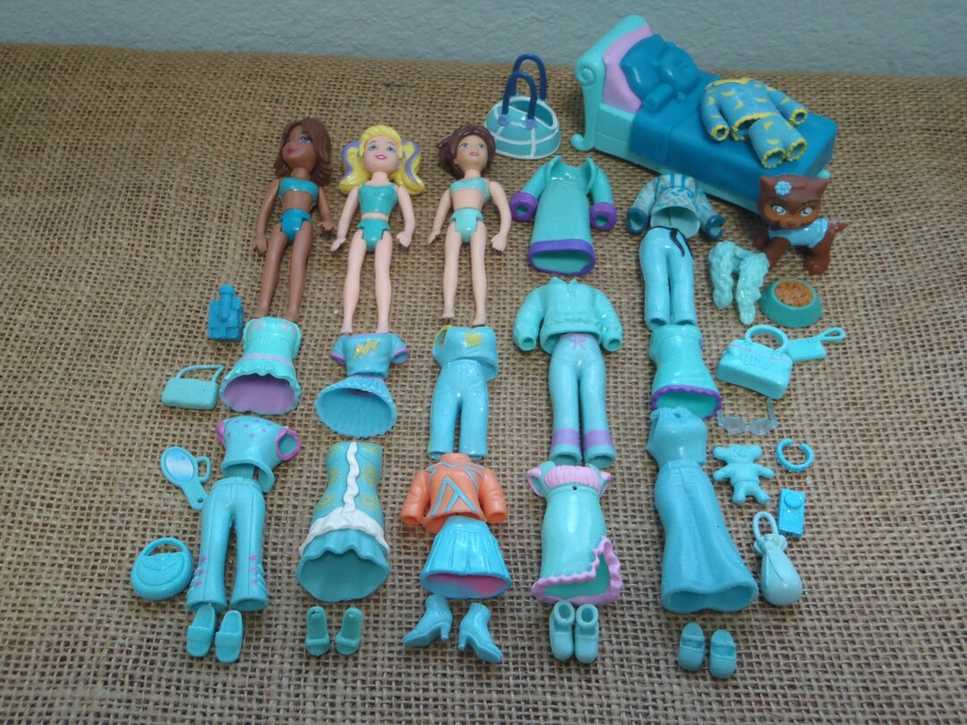 Vintage Polly Pocket Dolls "colors of the Rainbow" Blue Lot Clothes A23 ...