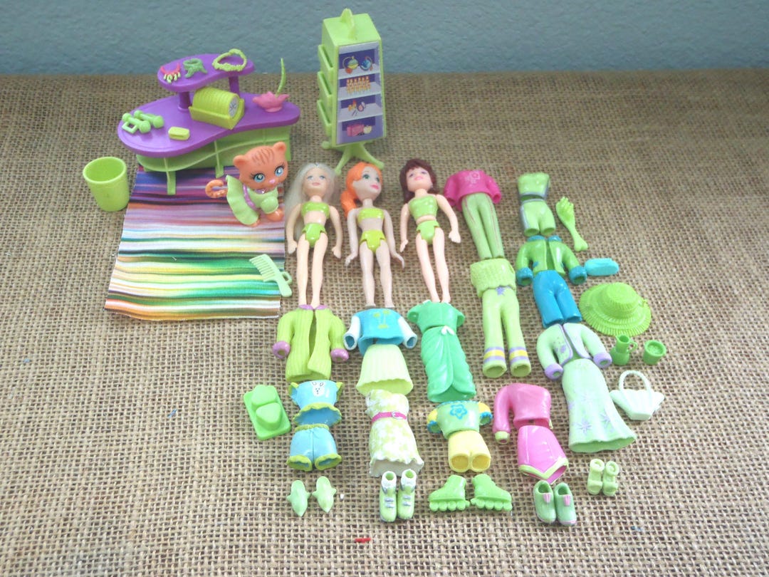 Vintage Polly Pocket Dolls "colors of the Rainbow" Green Outfits Shoes ...