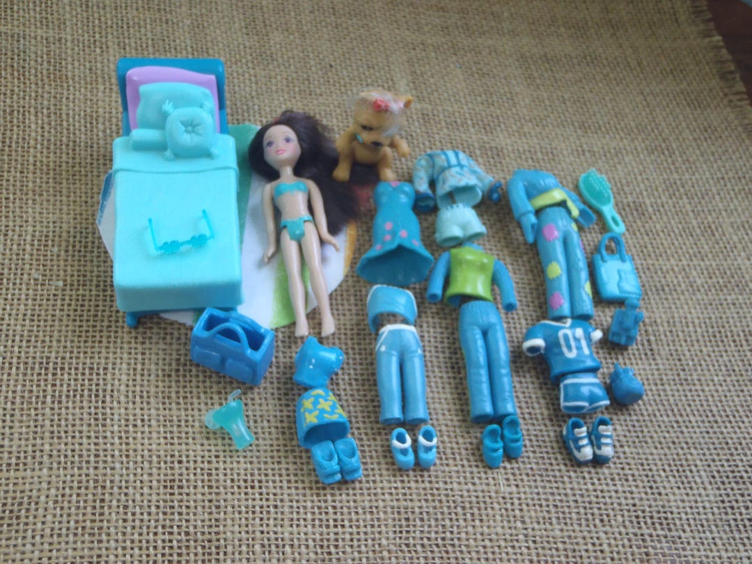 Vintage Polly Pocket Dolls "colors of the Rainbow" Blue Outfits Shoes ...