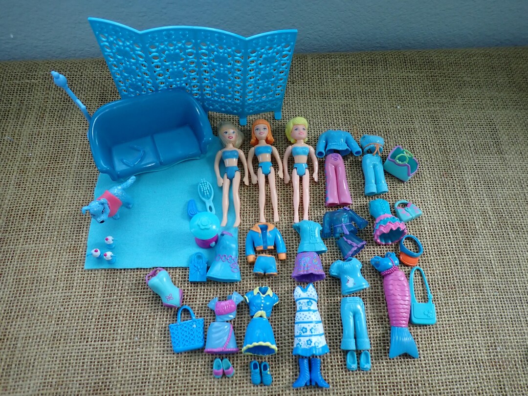 Vintage Polly Pocket Dolls "colors of the Rainbow" Blue Lot Clothes V90 ...