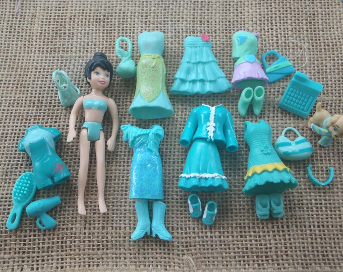 Vintage Polly Pocket Dolls "colors of the Rainbow" Blue Outfits Shoes ...