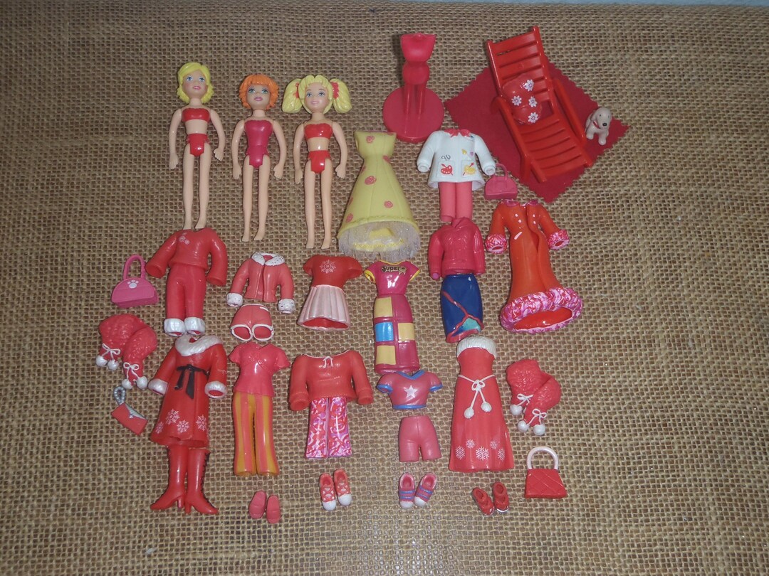 Vintage Polly Pocket Dolls "colors of the Rainbow" Red Outfits Shoes ...