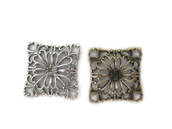 Brass Vintage Design Square Filigree With Inverted Center 2 - Etsy