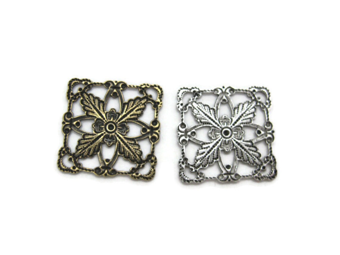 Brass Detailed Floral Square Filigree 2 Pieces Made in the - Etsy