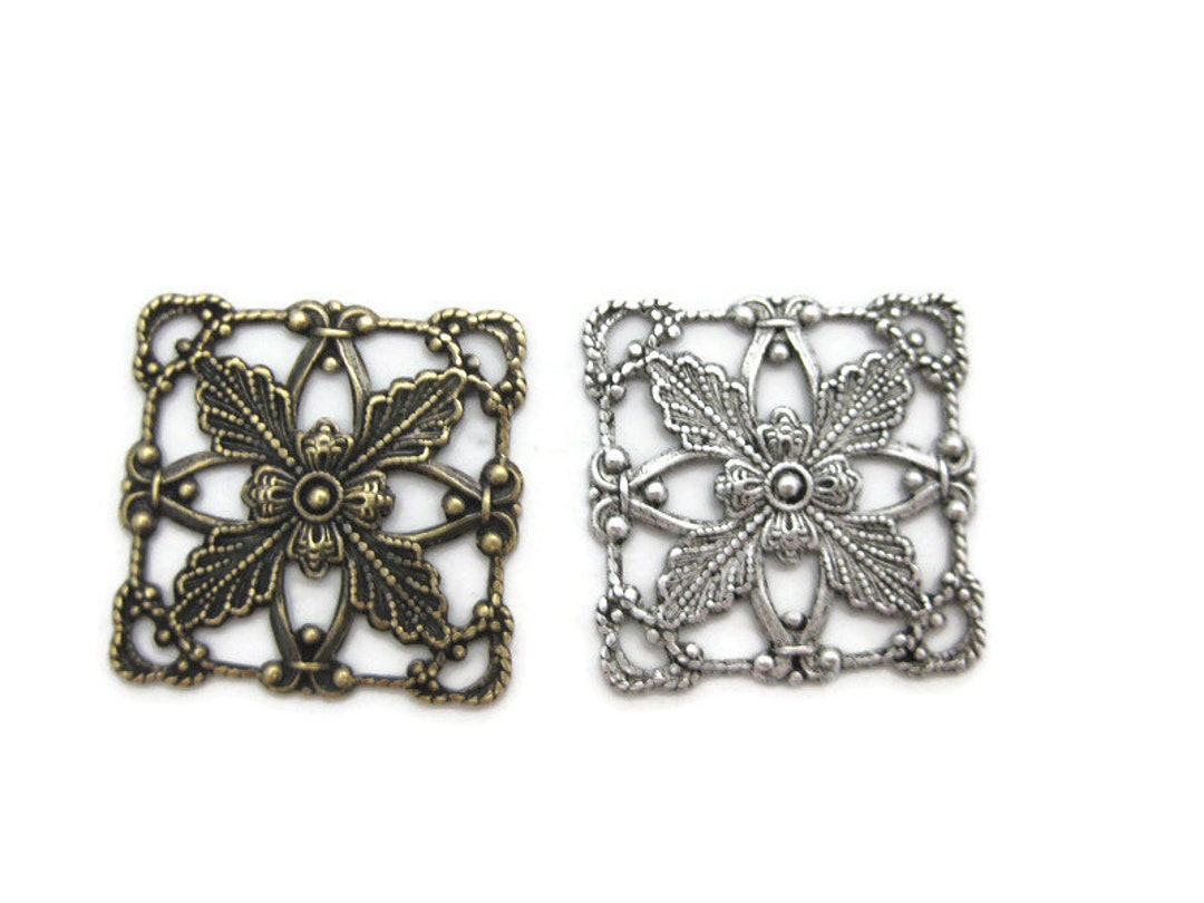 Brass Detailed Floral Square Filigree (2 Pieces) , Made in the USA - Etsy