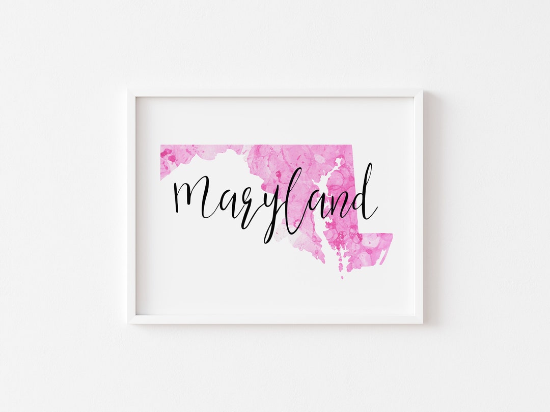 Pink Maryland Watercolor State Art Print (digital Download) - Etsy