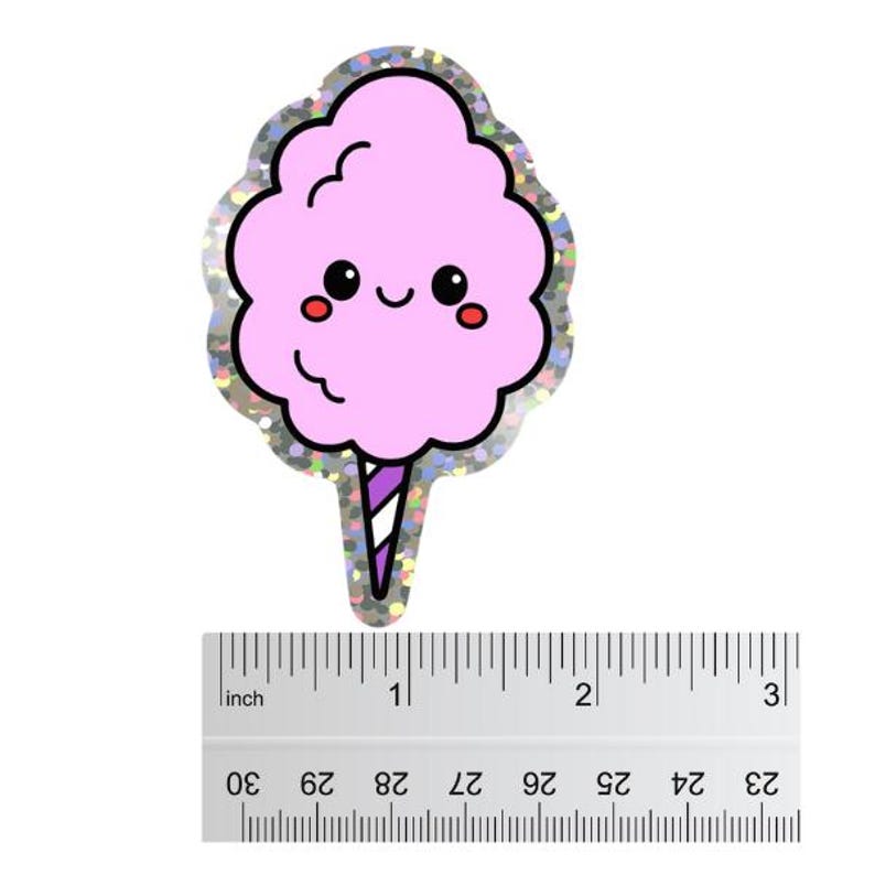 Kawaii Cotton Candy Sticker – Glitter Die-cut Dessert Sticker for ...