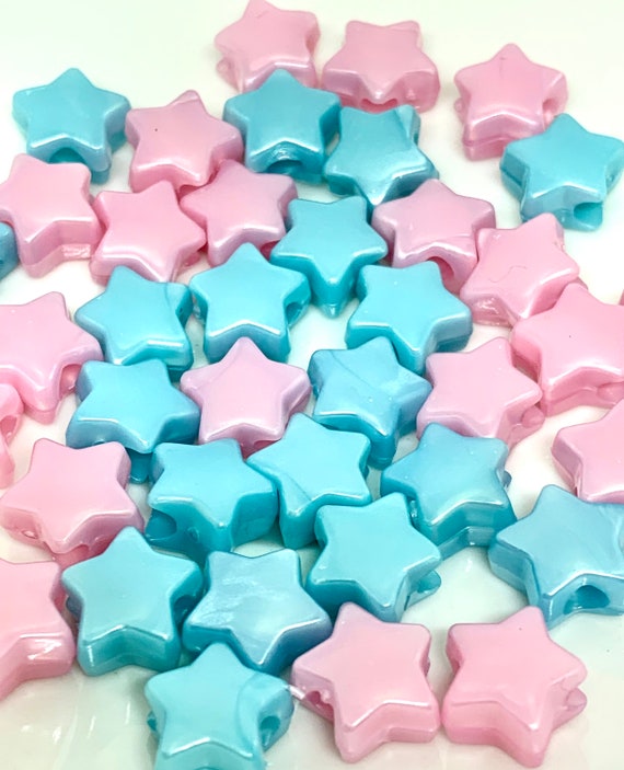 Pastel Stars Cotton Candy Mix Baby Pink and Blue Star Beads | Etsy